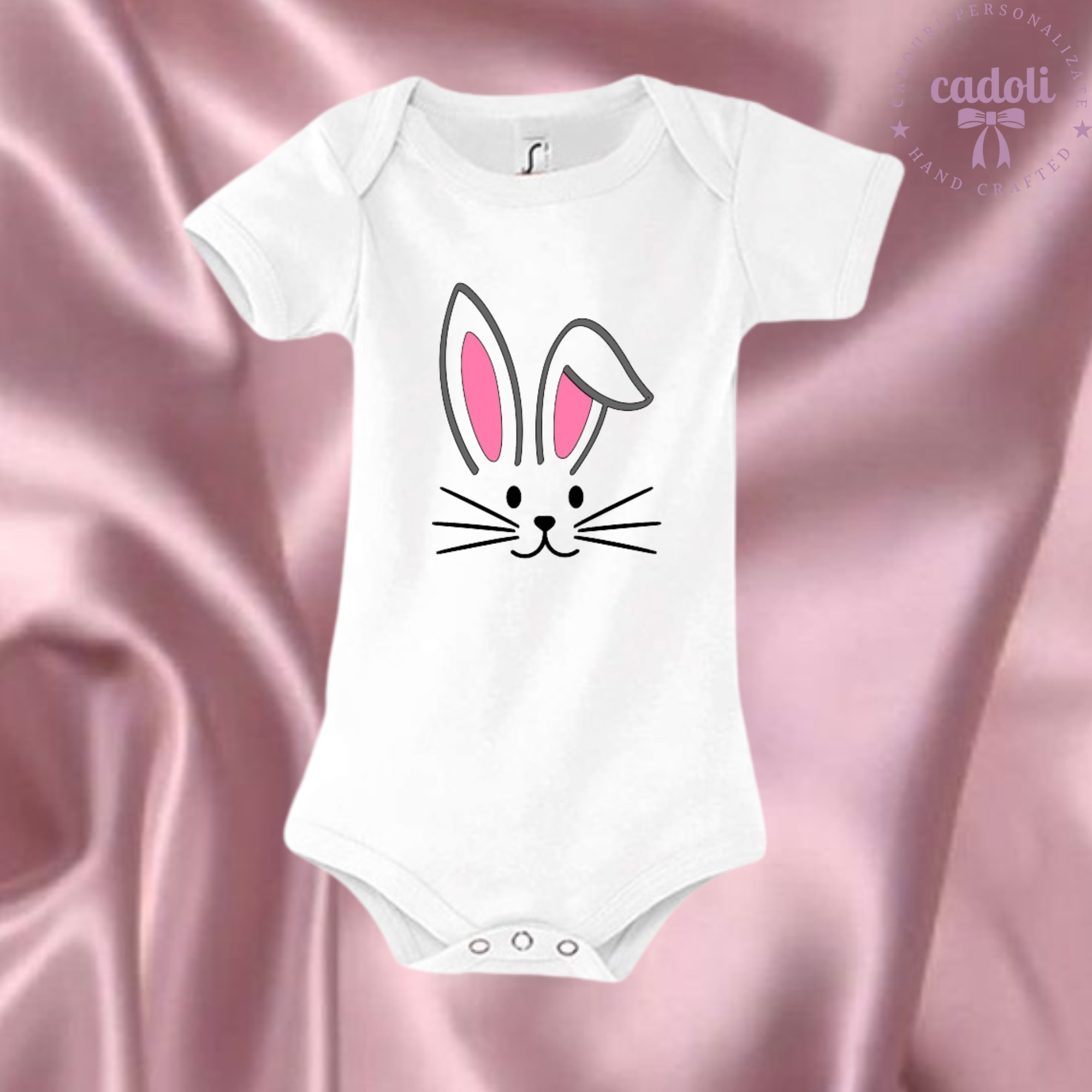 Body aniversar “Bunny Face”, alb cu maneca scurta – Cadoli